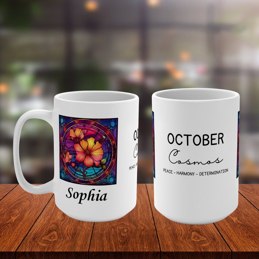 October Birth Flower Personalized Mug, Custom Name Stained Glass Art ...