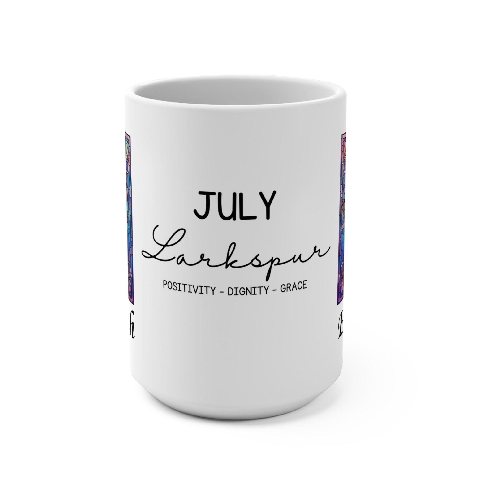 July Birth Flower Personalized Mug, Custom Name Stained Glass Art ...