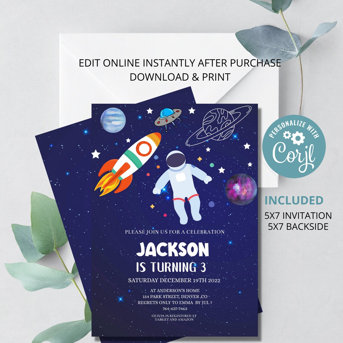 Editable Space Birthday Invitation, Galaxy Birthday Invitation, Outer ...