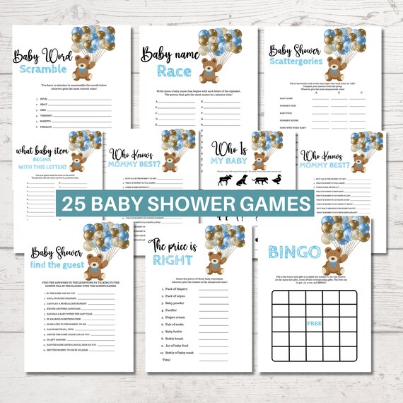 Teddy Bear Baby Shower Games, Boy Baby Shower Game Bundle,Bear Baby ...