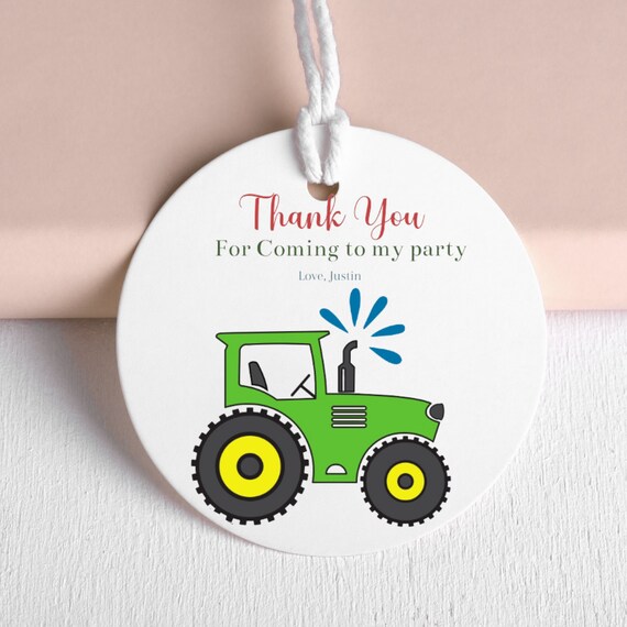 Printable Birthday Gift Tag Template, Round Tractor Favor Tag, Editable ...