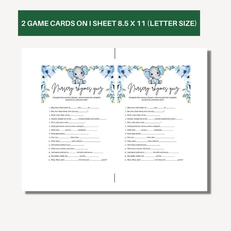 Elephant Baby Shower Games, Blue Elephant Baby Shower Game Bundle, 25 ...