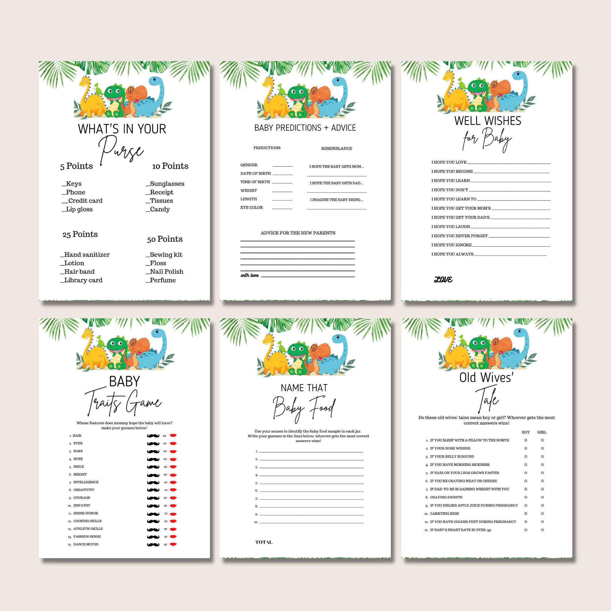 Dinosaur Baby Shower Games, Dino Baby Shower Games Bundle, Wild Animals ...