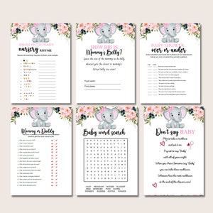 Elephant Baby Shower Games Pink Elephant Girl Baby Shower | Etsy