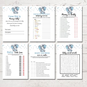 Elephant Baby Shower Games, Blue Elephant Baby Shower Game Bundle, 25 ...