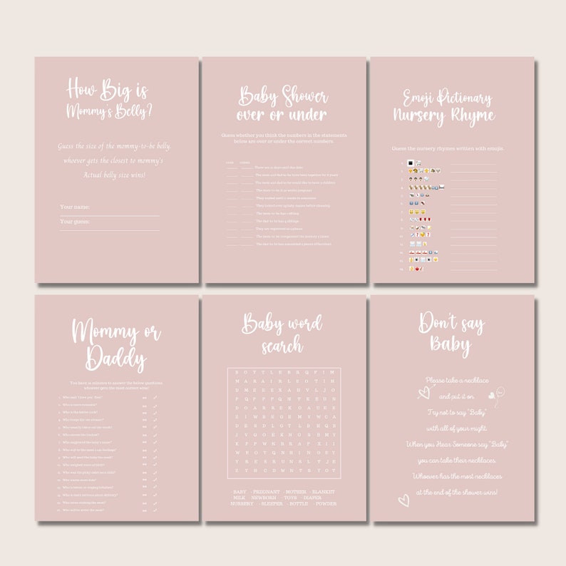 Blush Pink Baby Shower Games Bundle, Printable Blush Pink Baby Shower ...