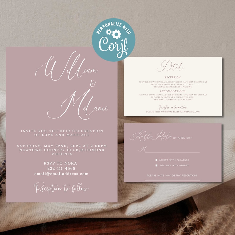Mauve Wedding Invitation - Etsy
