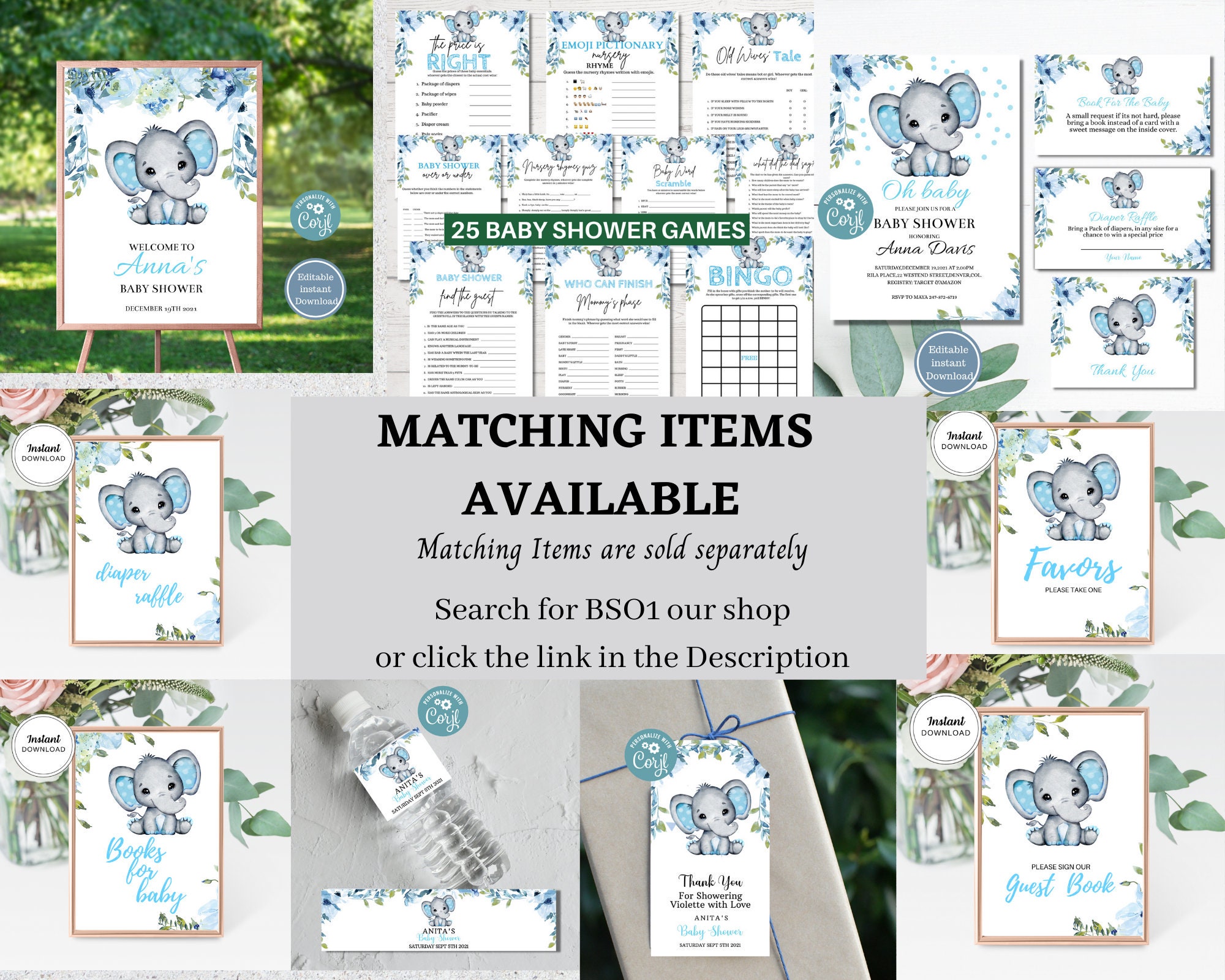 Elephant Baby Shower Games Blue Elephant Baby Shower Game | Etsy