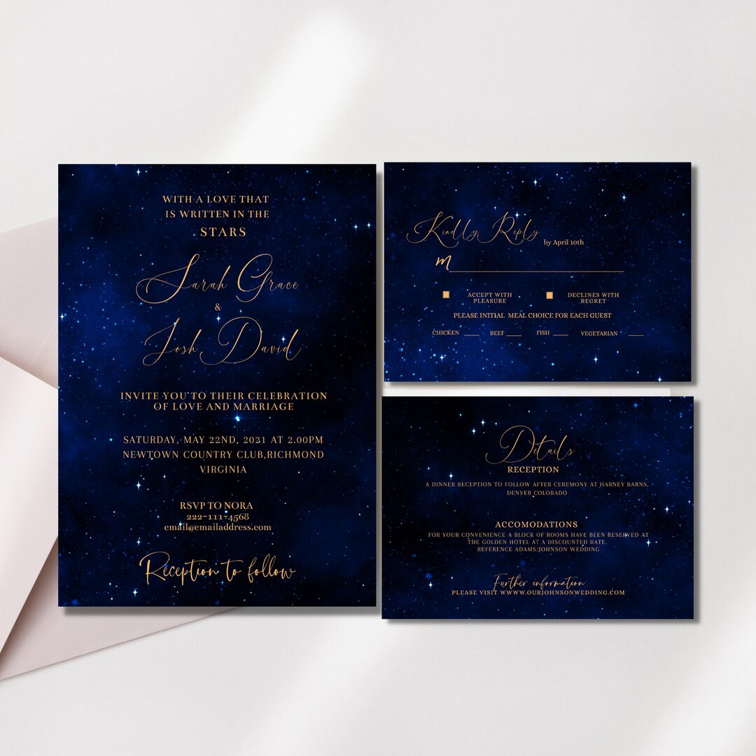 Starry Night Wedding Invitation, Celestial Wedding Invitation, Written ...