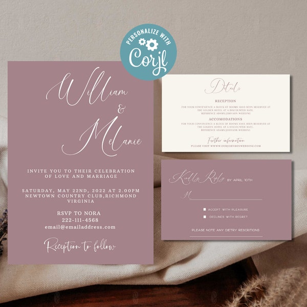 Mauve Wedding Invitation - Etsy