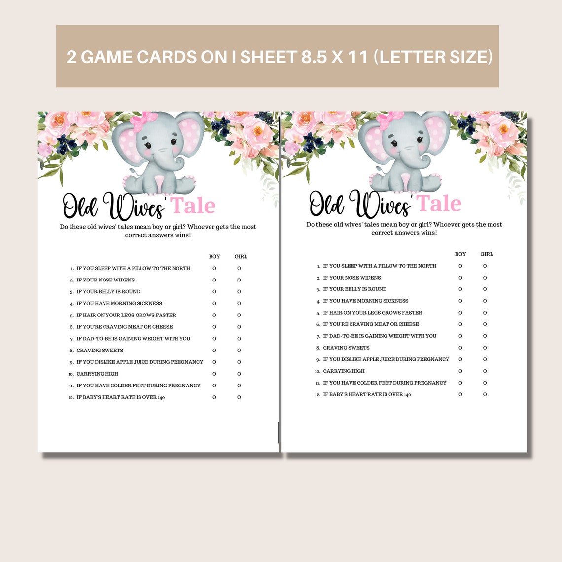 Elephant Baby Shower Games Pink Elephant Girl Baby Shower | Etsy