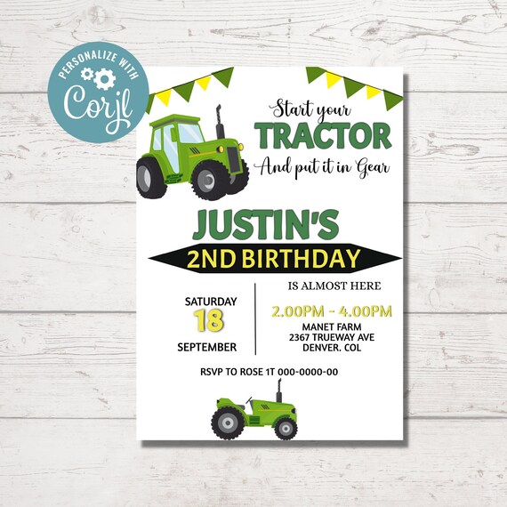 Farm Birthday Invitation ,Tractor Birthday Invitation, Green Tractor ...