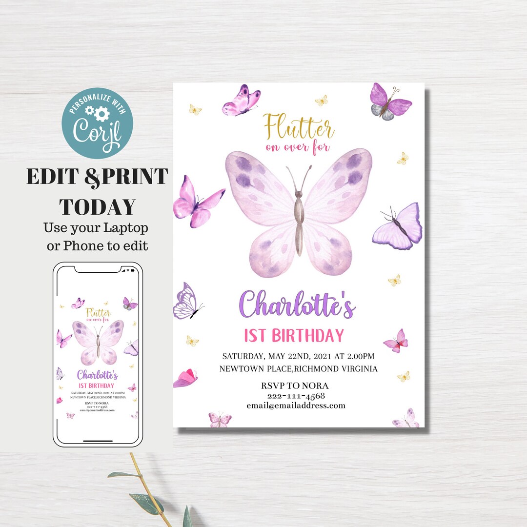 Butterfly Birthday Invitation, Butterfly Invitation, First Birthday ...