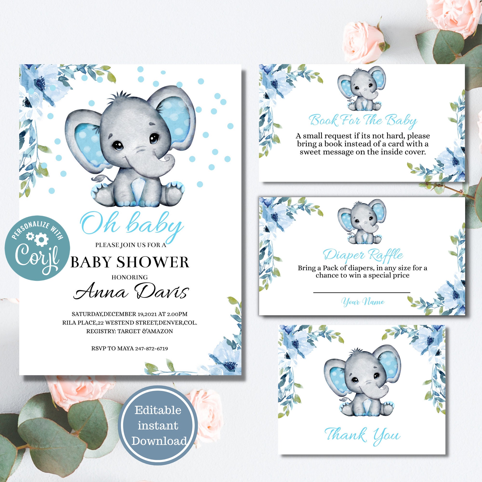 Elephant Baby Shower Invitation, Elephant Baby Shower, Baby Shower ...