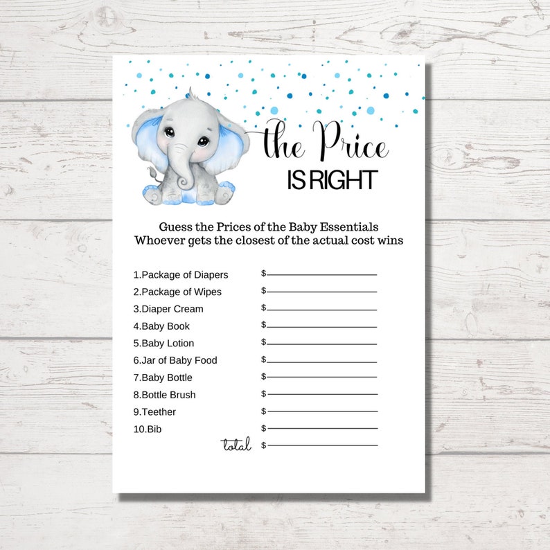 The Price is Right Baby Shower Games, Baby Shower Game, Elephant the ...