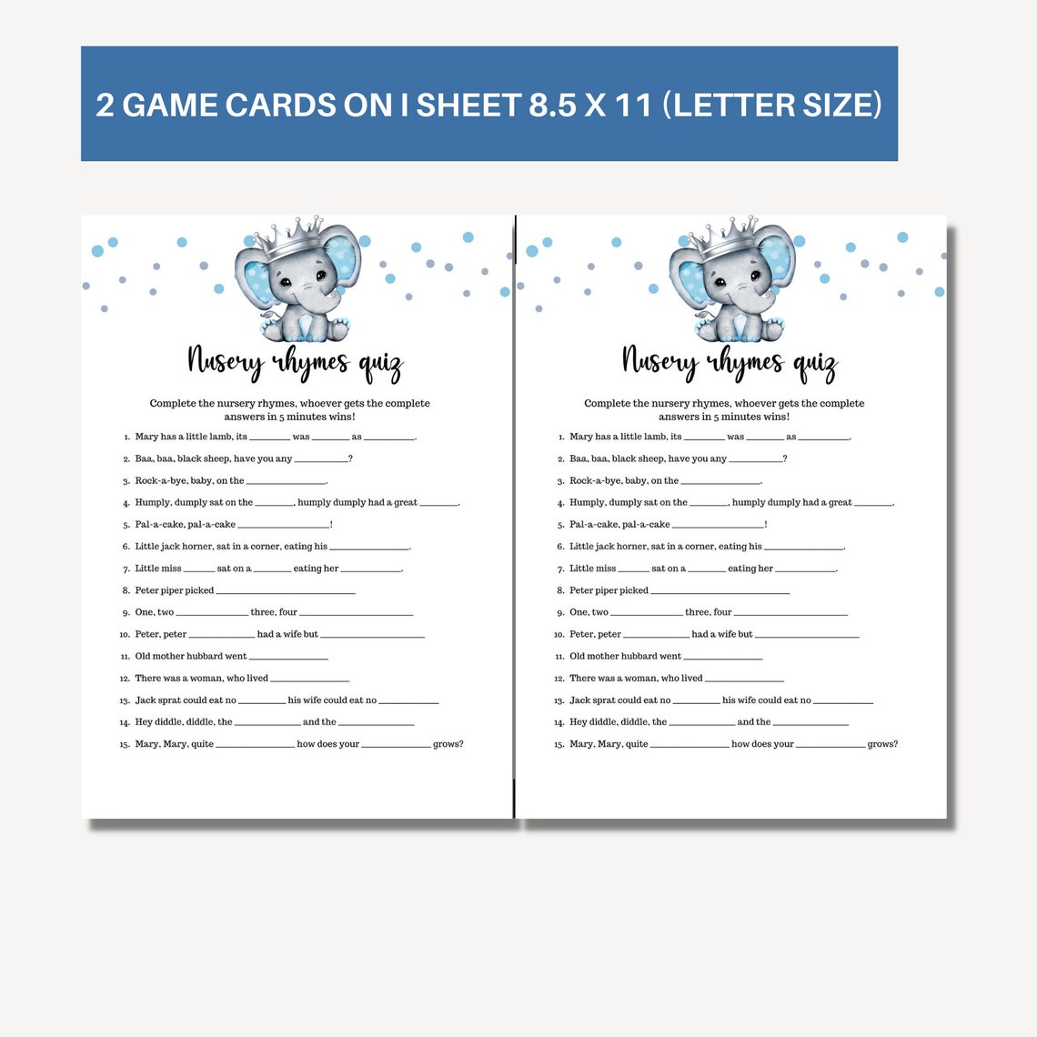 Elephant Baby Shower Games, Blue Elephant Baby Shower Game Bundle, 25 ...