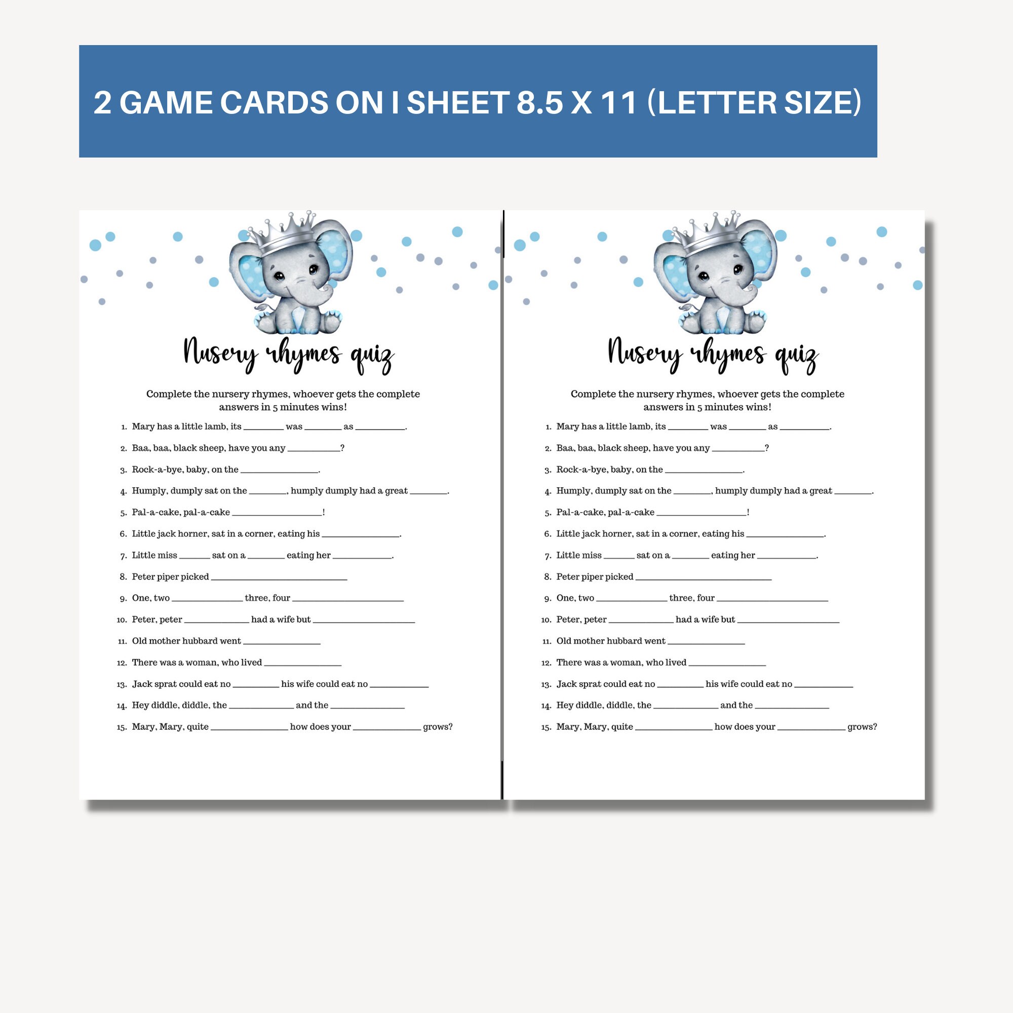 Elephant Baby Shower Games, Blue Elephant Baby Shower Game Bundle, 25 ...