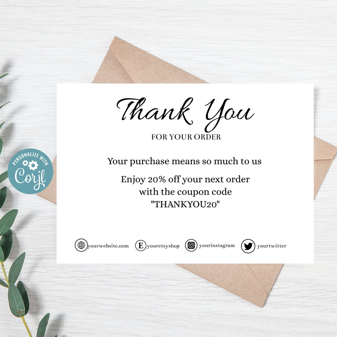 Thank You for Your Purchase Cards, Editable Thank You for Your Order ...