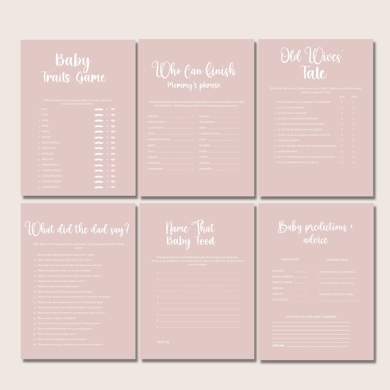 Blush Pink Baby Shower Games Bundle Printable Blush Pink Baby | Etsy