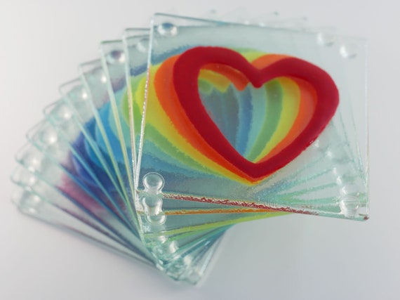 Fused Glass and Enamel Heart Design Coaster Available in Nine - Etsy UK
