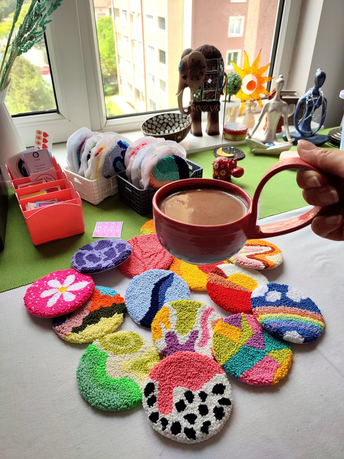 Punch Needle Coaster/tufted Drink Coaster /punch Needle Mug - Etsy