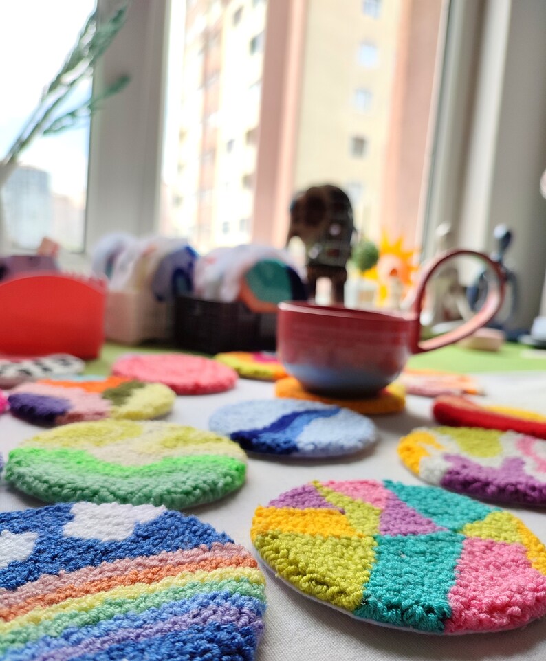 Punch Needle Coaster/tufted Drink Coaster /punch Needle Mug - Etsy