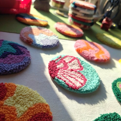 Punch Needle Coaster/tufted Drink Coaster /punch Needle Mug - Etsy