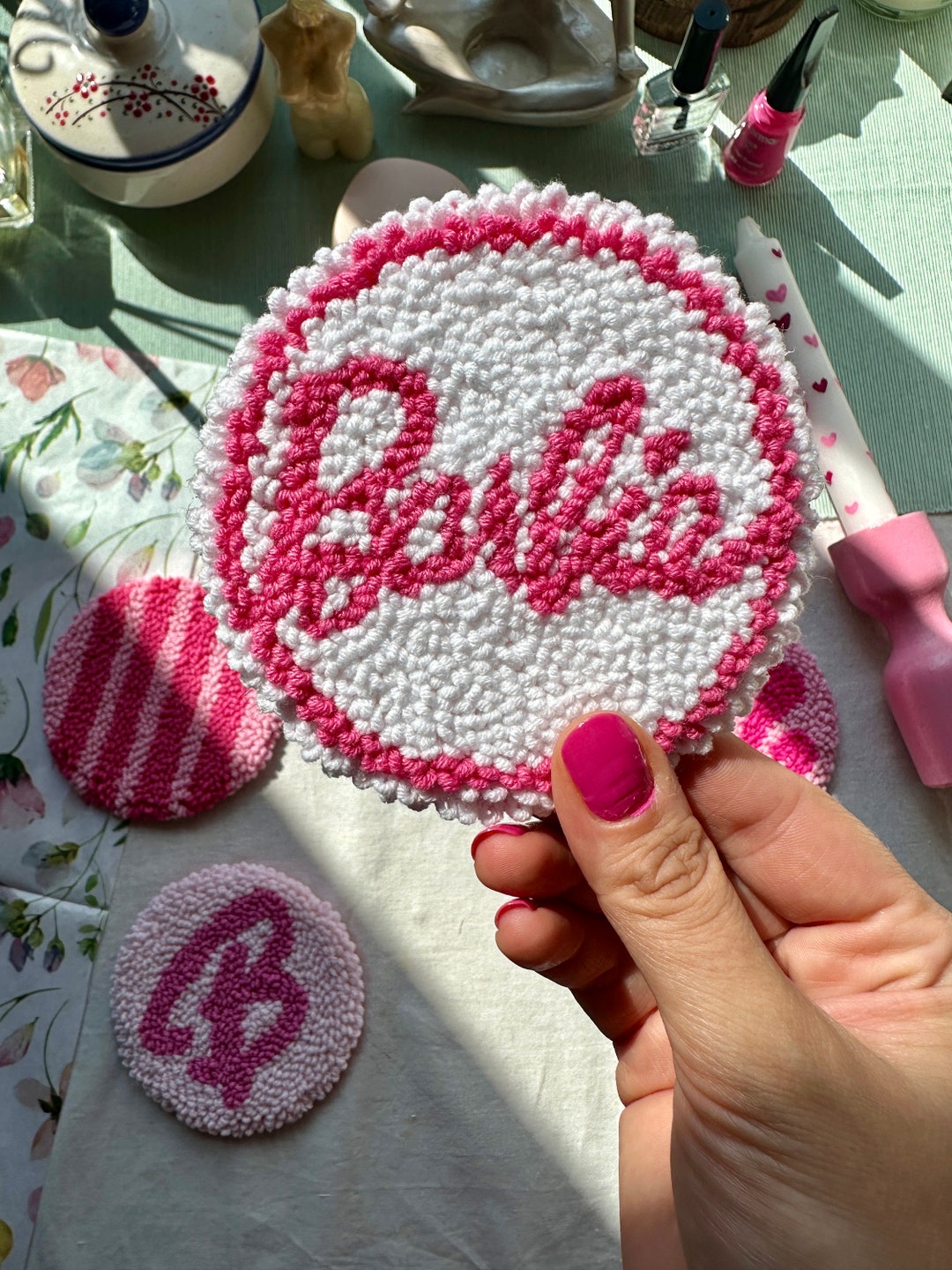 BARBIE Punch Needle Coaster/tufted Drink Coaster /punch Needle - Etsy