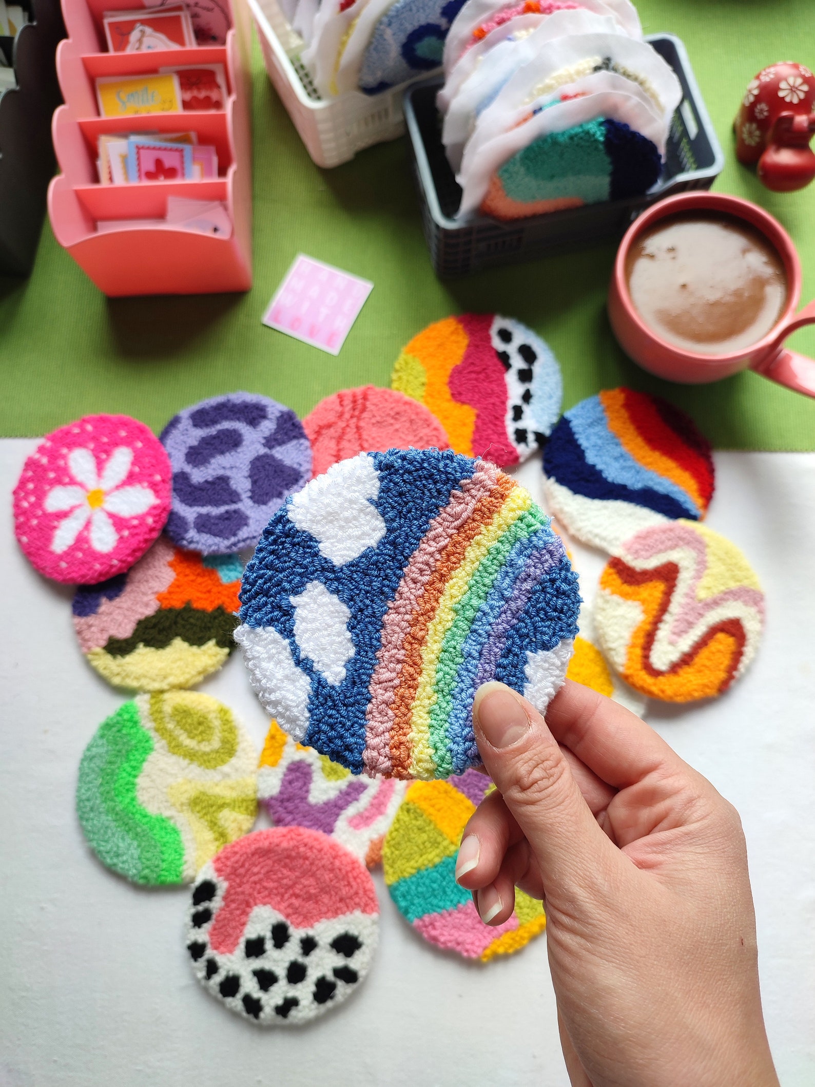 Punch Needle Coaster/tufted Drink Coaster /punch Needle Mug - Etsy