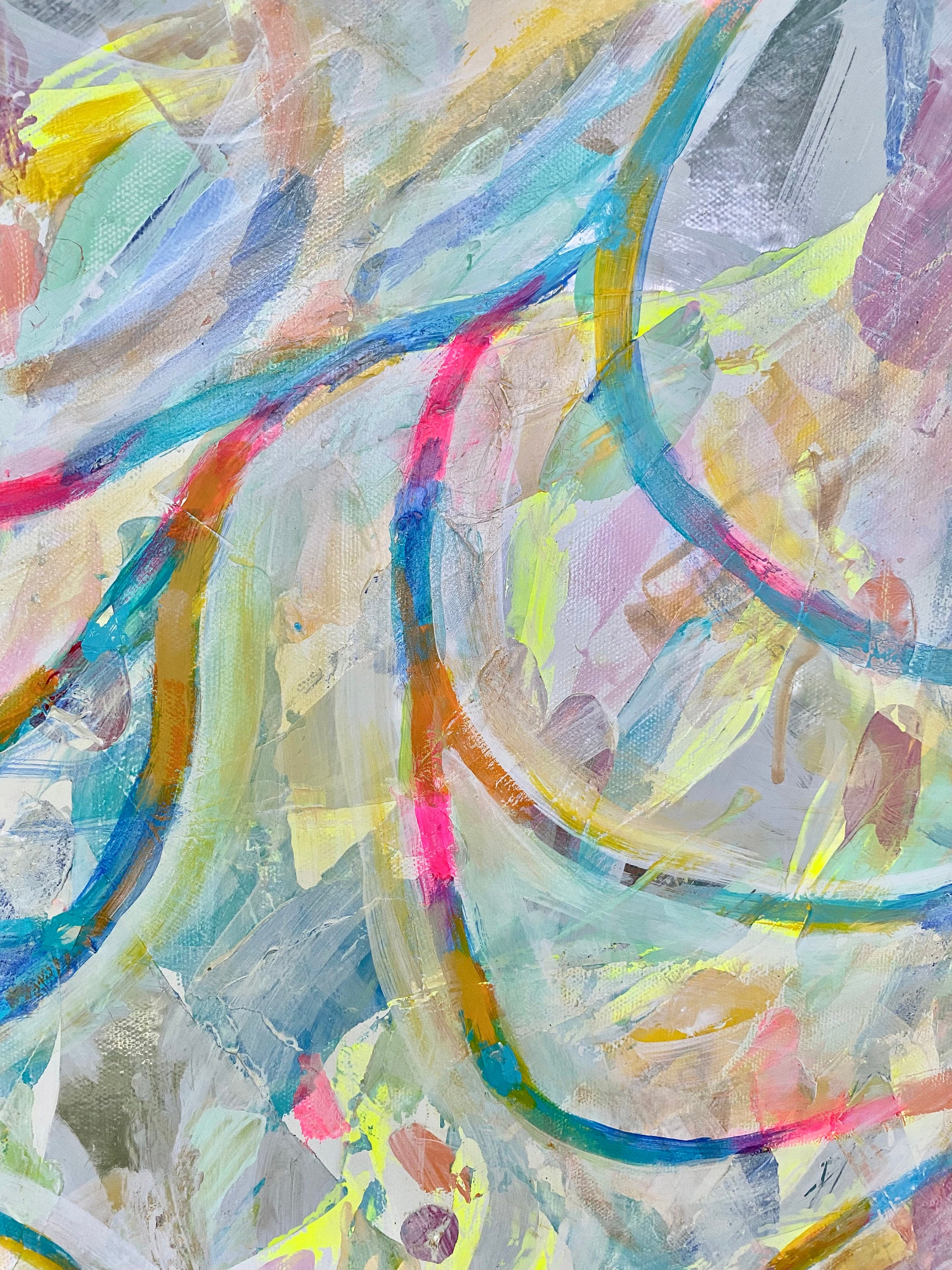 36"x36" Mixed Media, "multivitamins" Abstract Bright Neon Colors ...