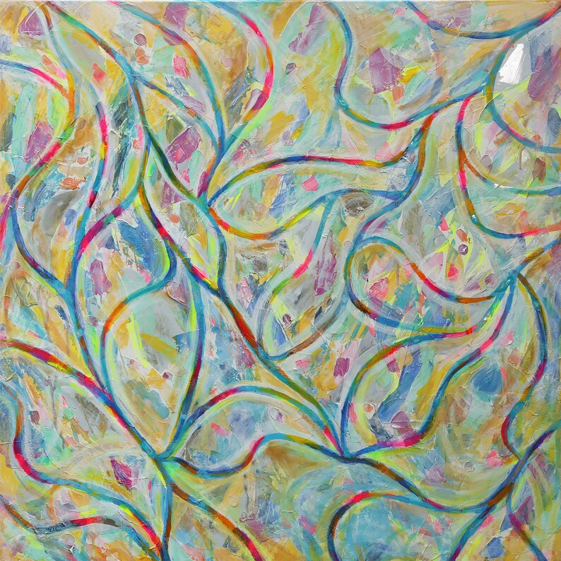 36"x36" Mixed Media, "multivitamins" Abstract Bright Neon Colors ...