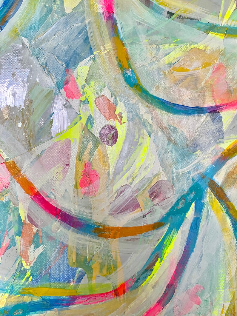 36"x36" Mixed Media, "multivitamins" Abstract Bright Neon Colors ...