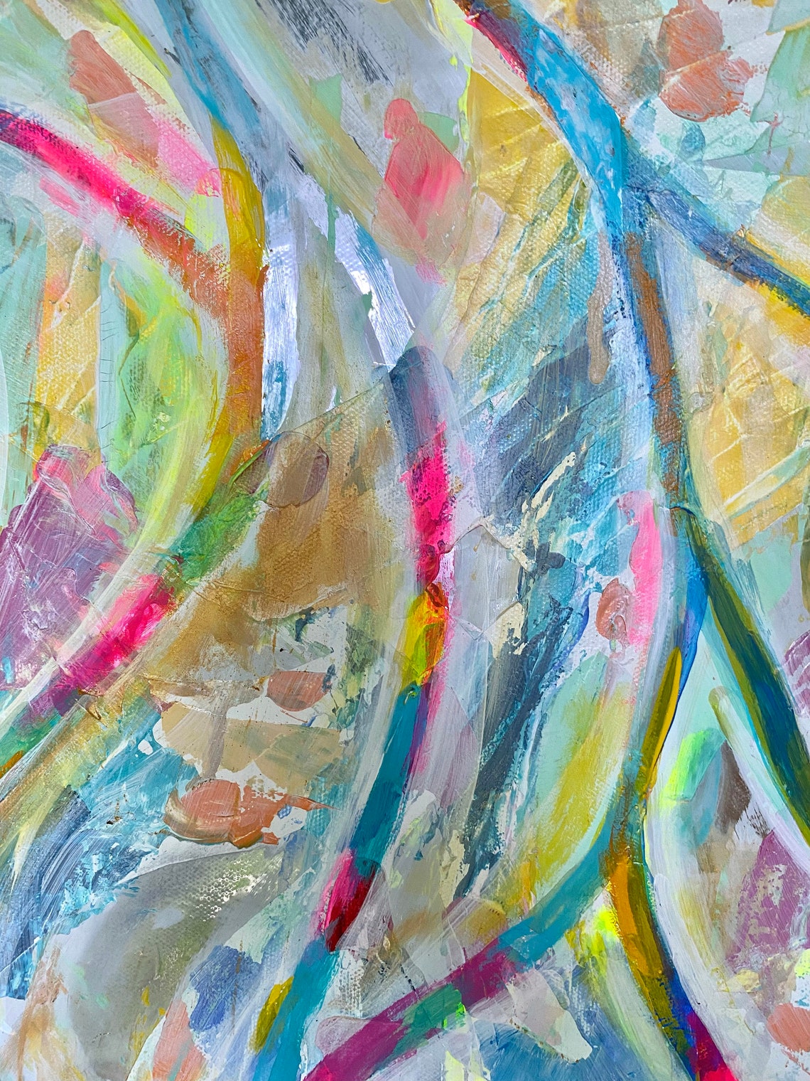 36"x36" Mixed Media, "multivitamins" Abstract Bright Neon Colors ...