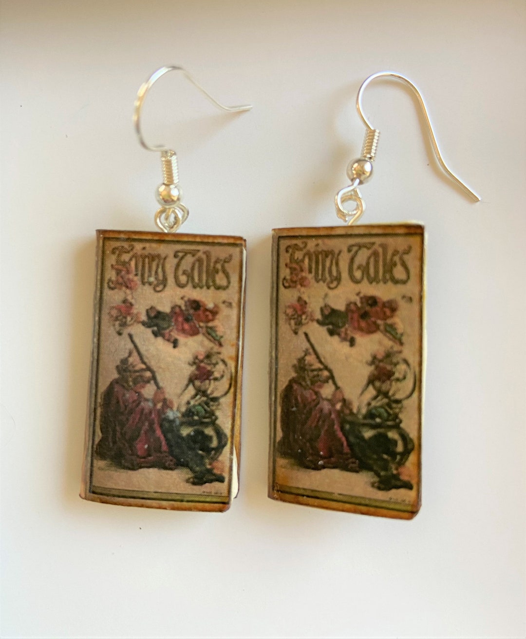 Antique Fairy Tales Miniature Book Earrings - Mixed Media - Etsy