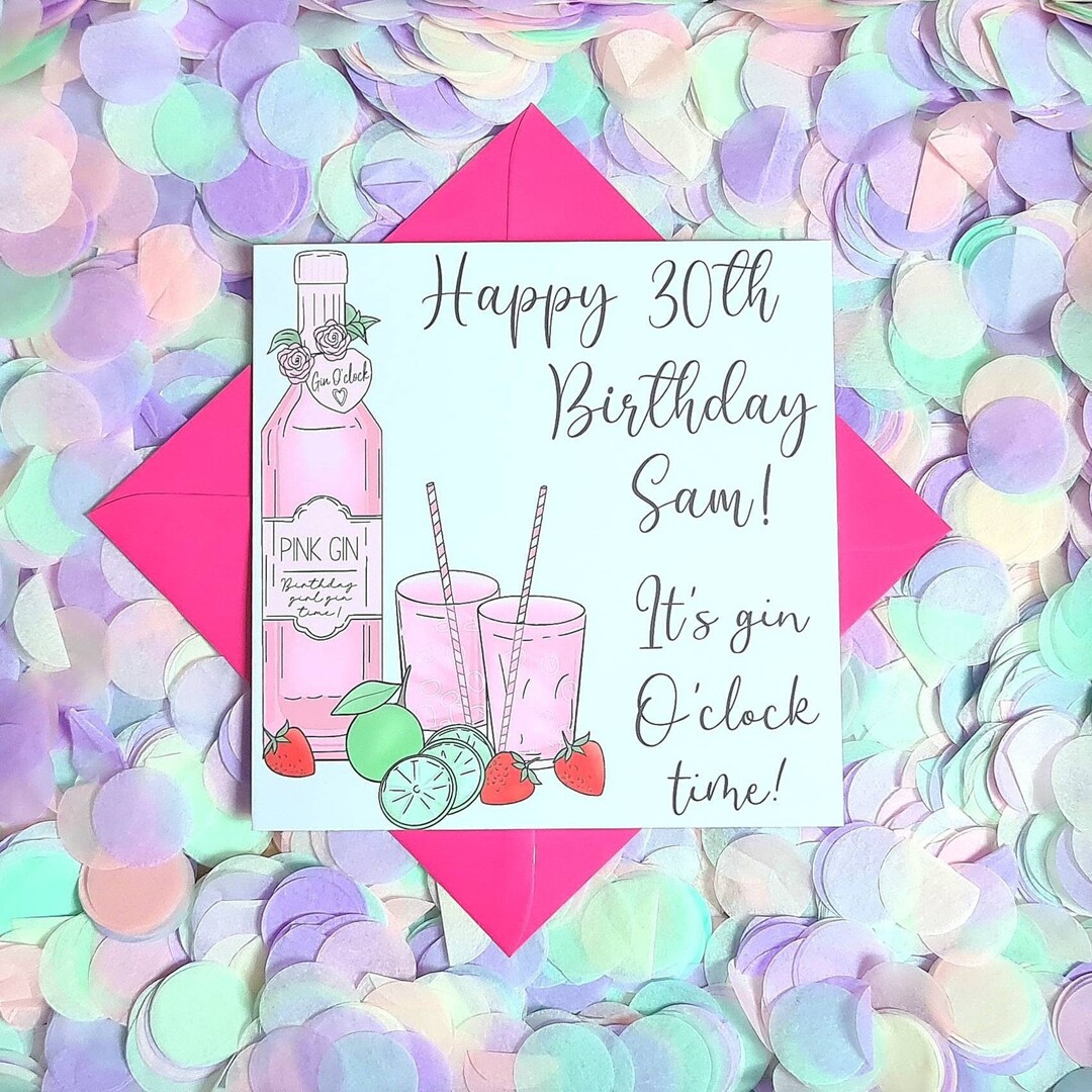 Beautiful Hand Illustrated, Fun, Personalised, Pink Gin, Gin O'clock ...