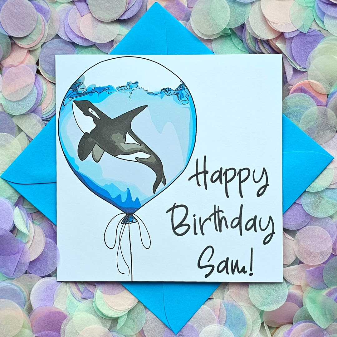 Colourful and Fun Hand Illustrated Personalised Balloon Orca Birthday ...