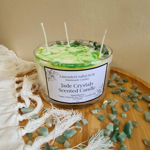 Beautiful Vegan-friendly Soy 3 Wick Jade Crystal Candle 55cl - Etsy