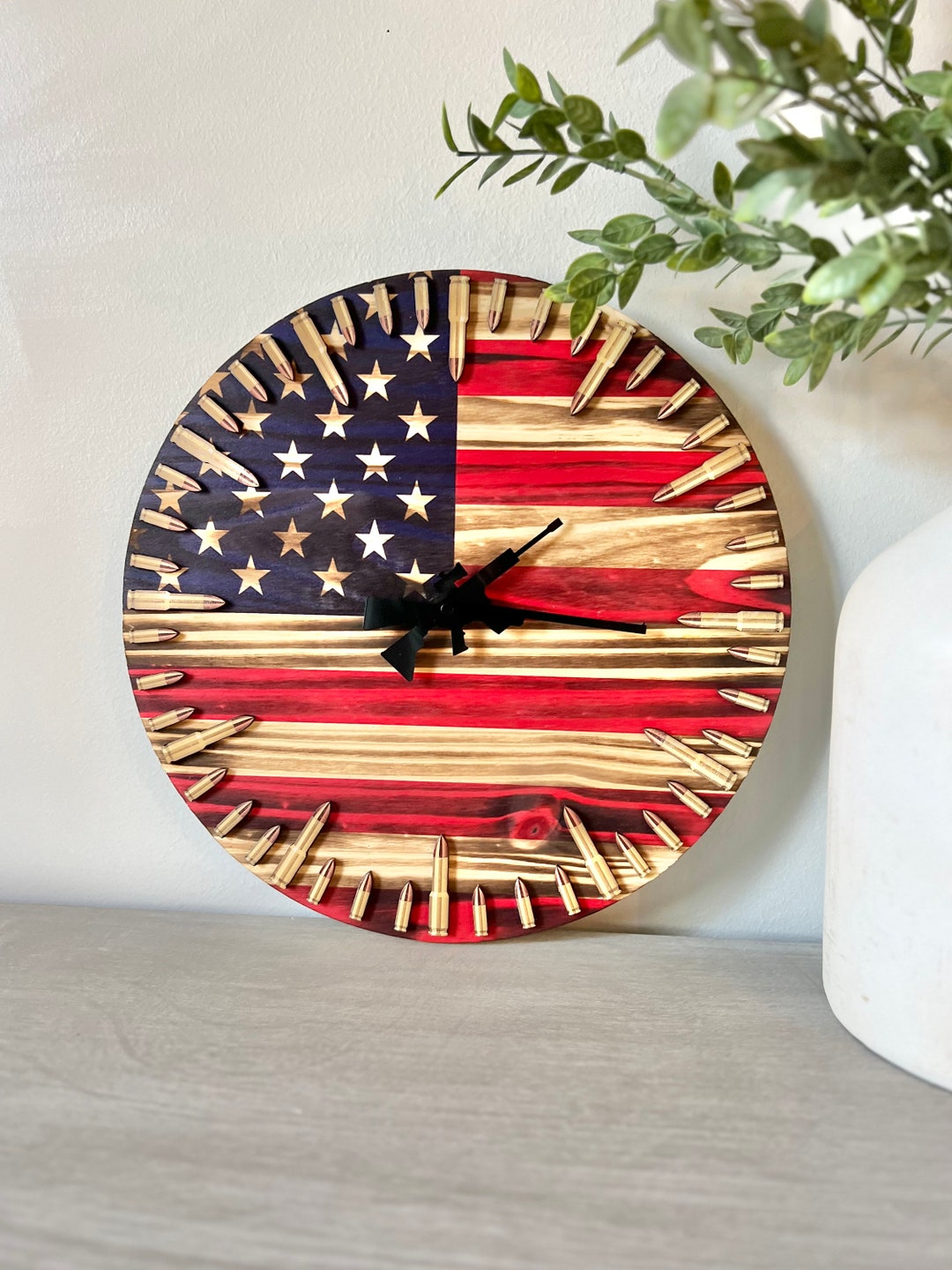Patriotic American Flag Clock - Faux Ammo Clock - Gifts for Men, Man ...
