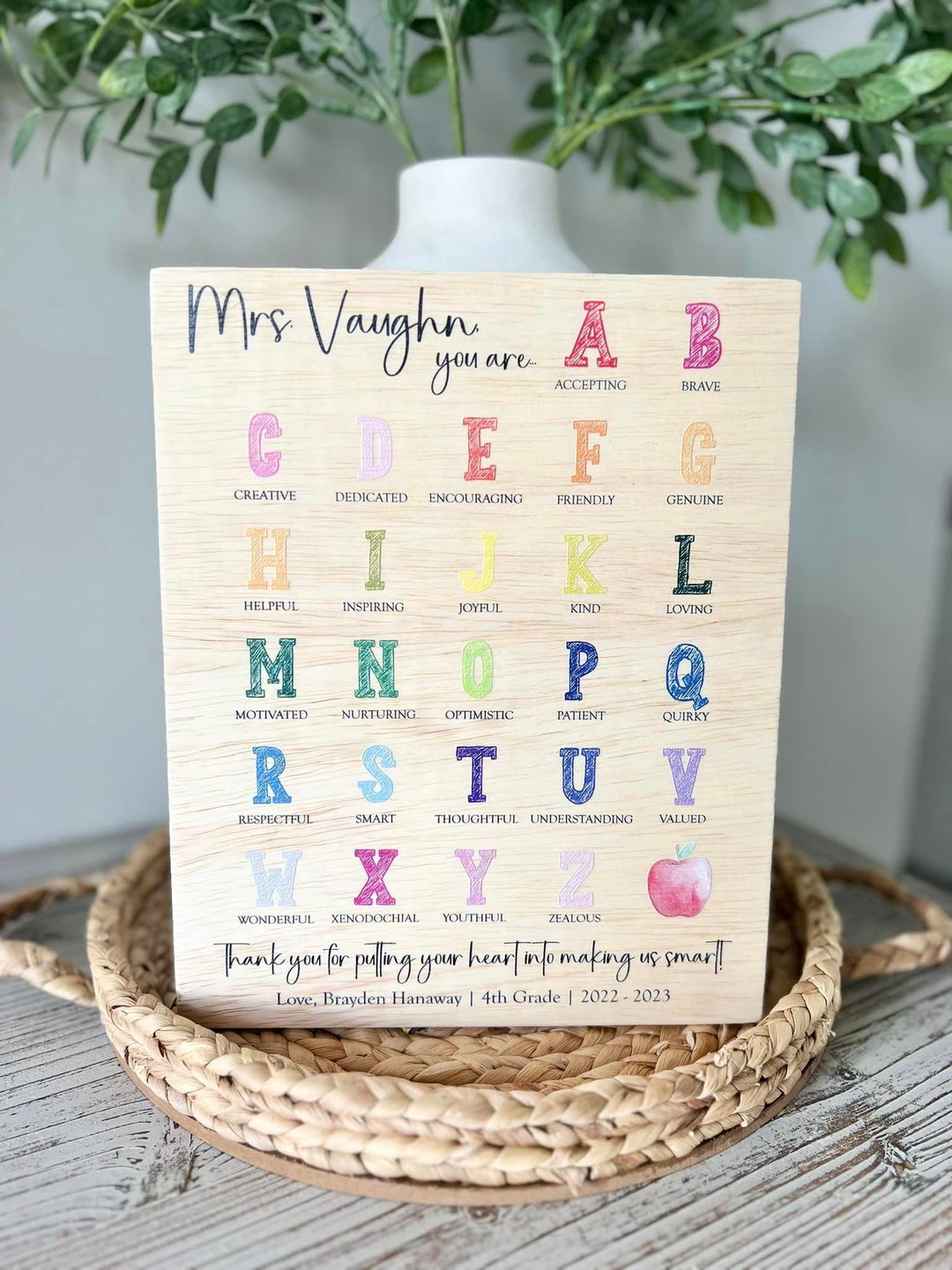 Teacher Alphabet Sign | Personalized Gift | Teacher Appreciation Gift ...