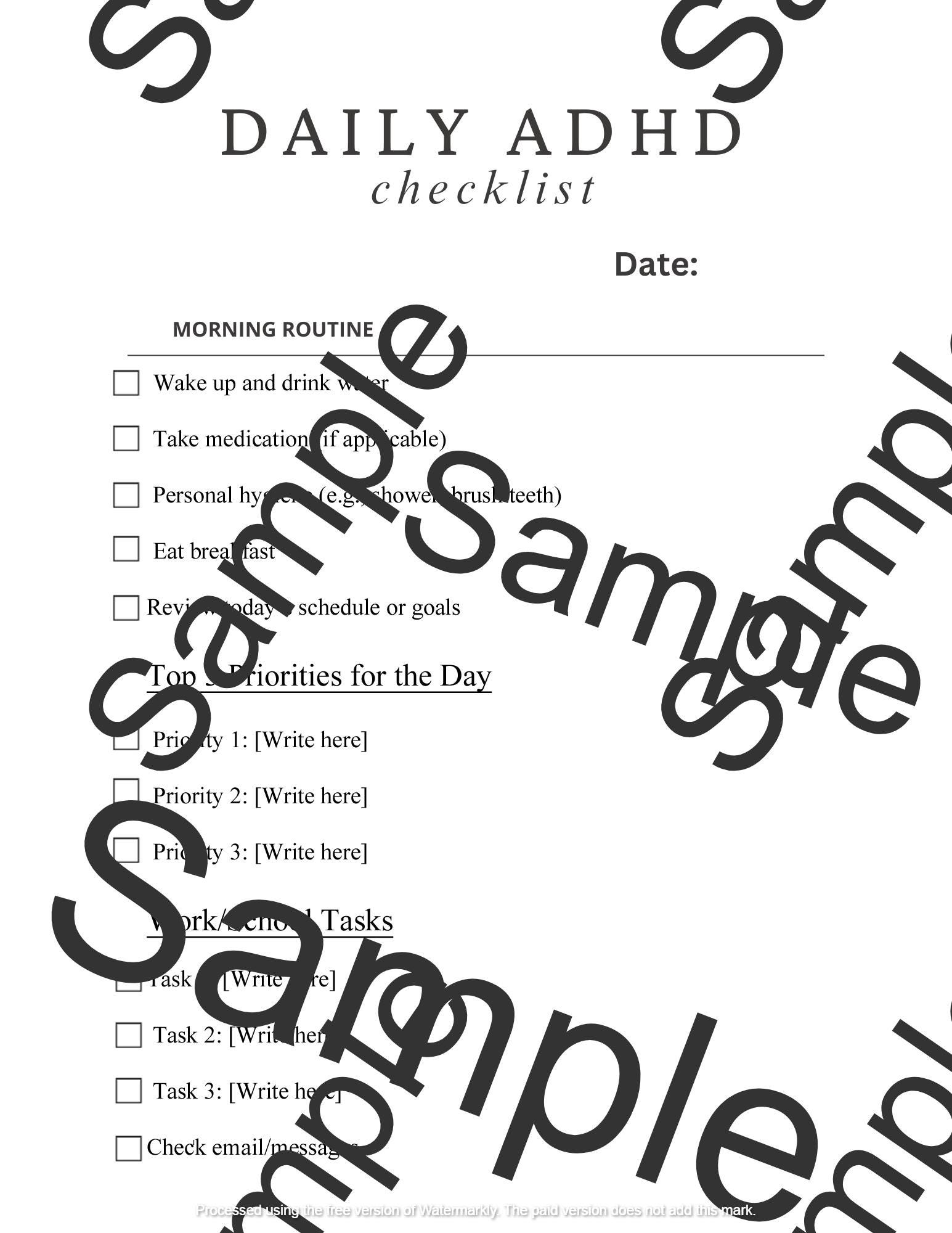 Simple ADHD Checklist | Printable Daily Planner for Focus & Organization - Etsy