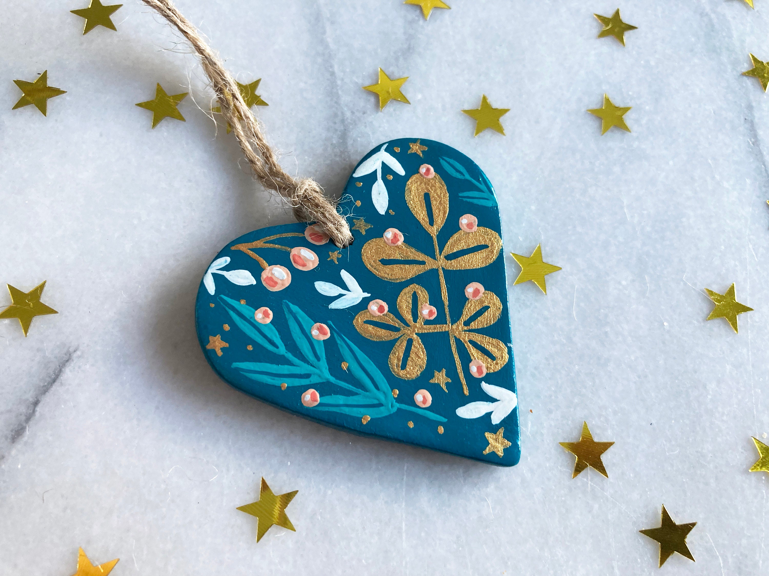 Hand Painted Heart Shaped Christmas Tree Decoration - Etsy