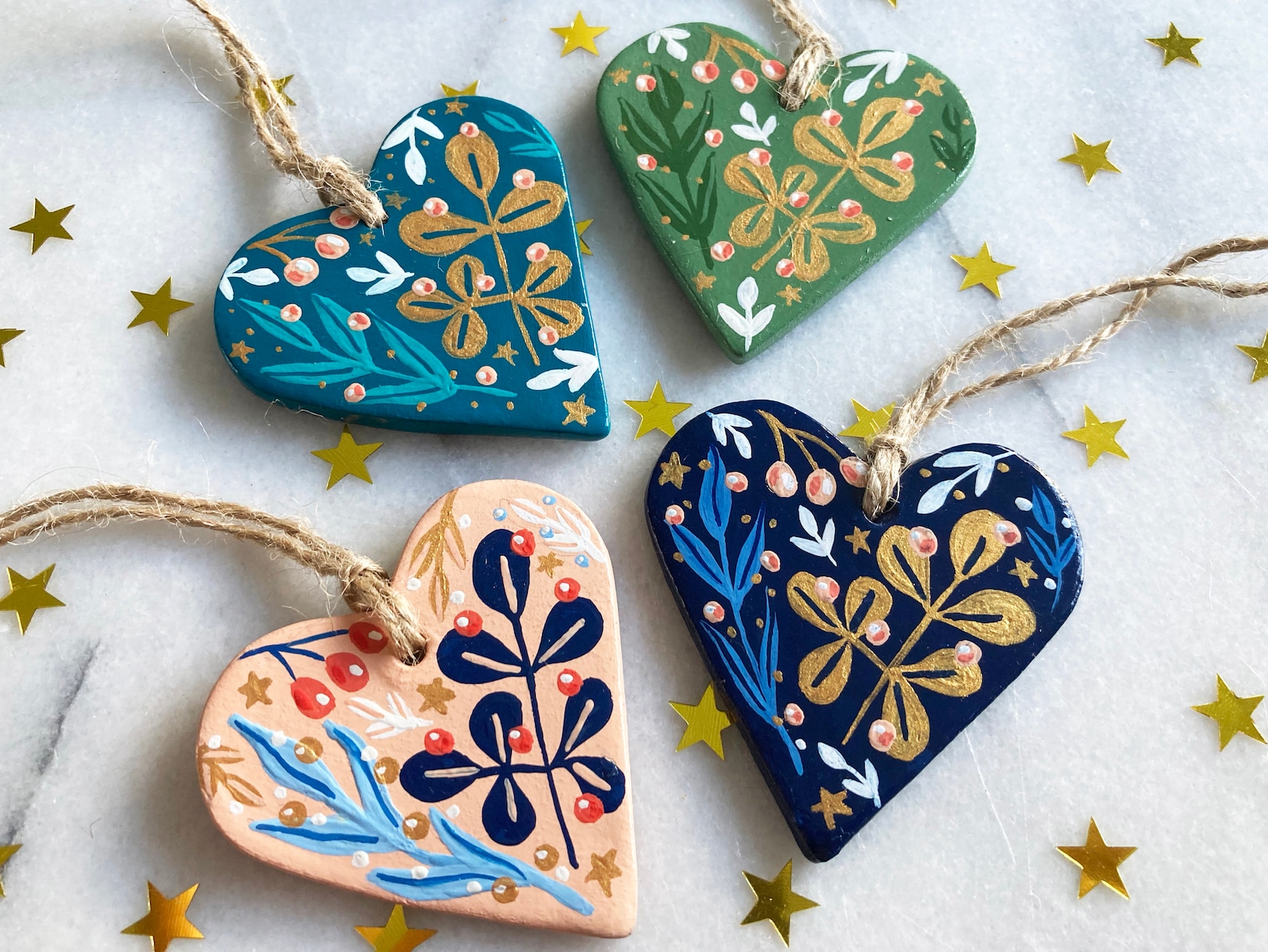 Hand Painted Heart Shaped Christmas Tree Decoration - Etsy