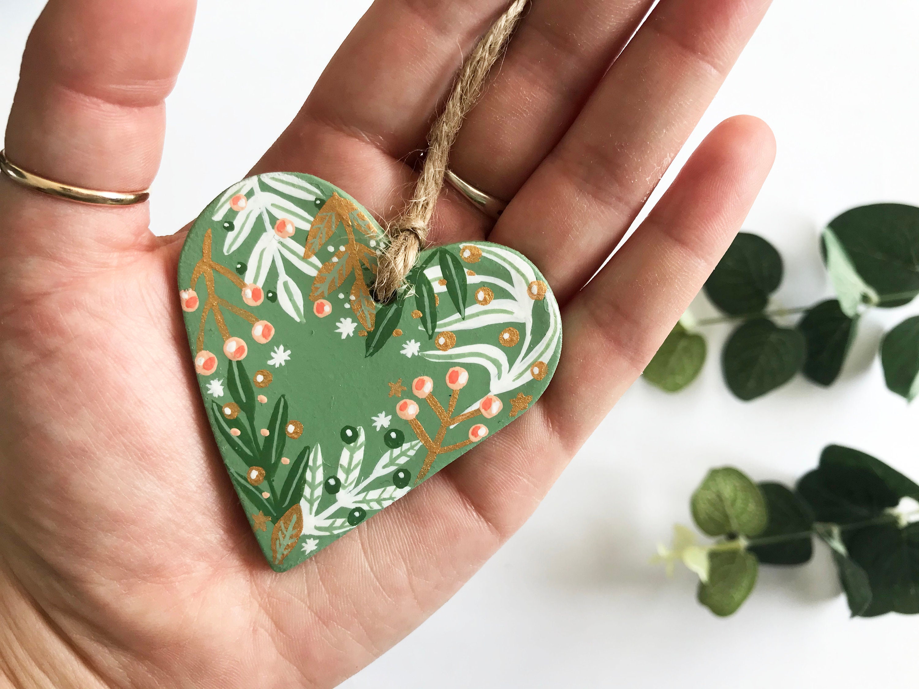 Floral Heart Shaped Hand Painted Christmas Tree Decoration - Etsy UK