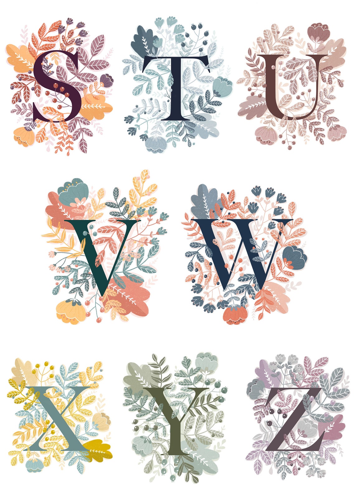 Floral Alphabet Letter Print - Etsy