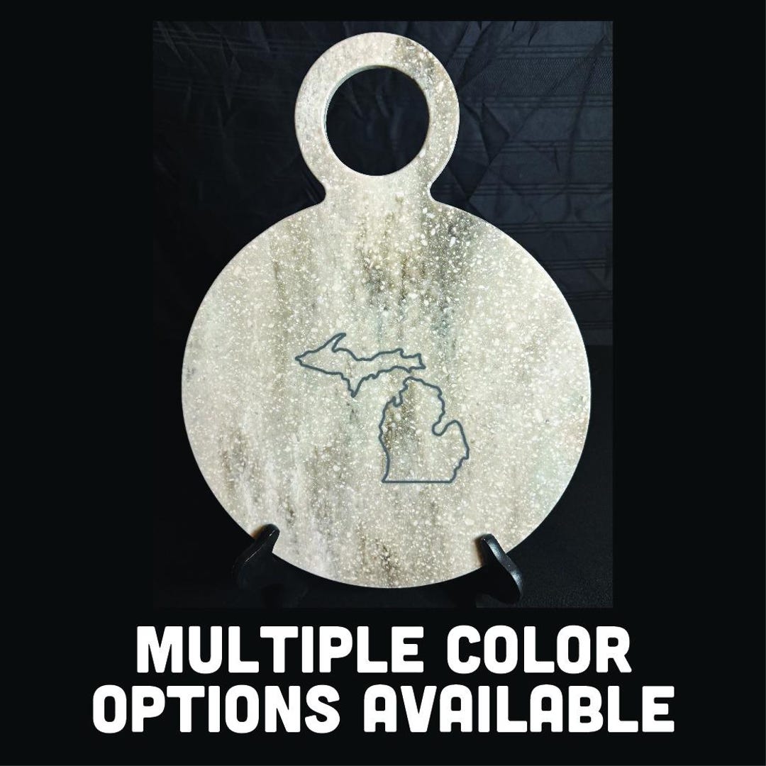 Circle Corian Cutting Board With Michigan Shape Engraved and Handle ...