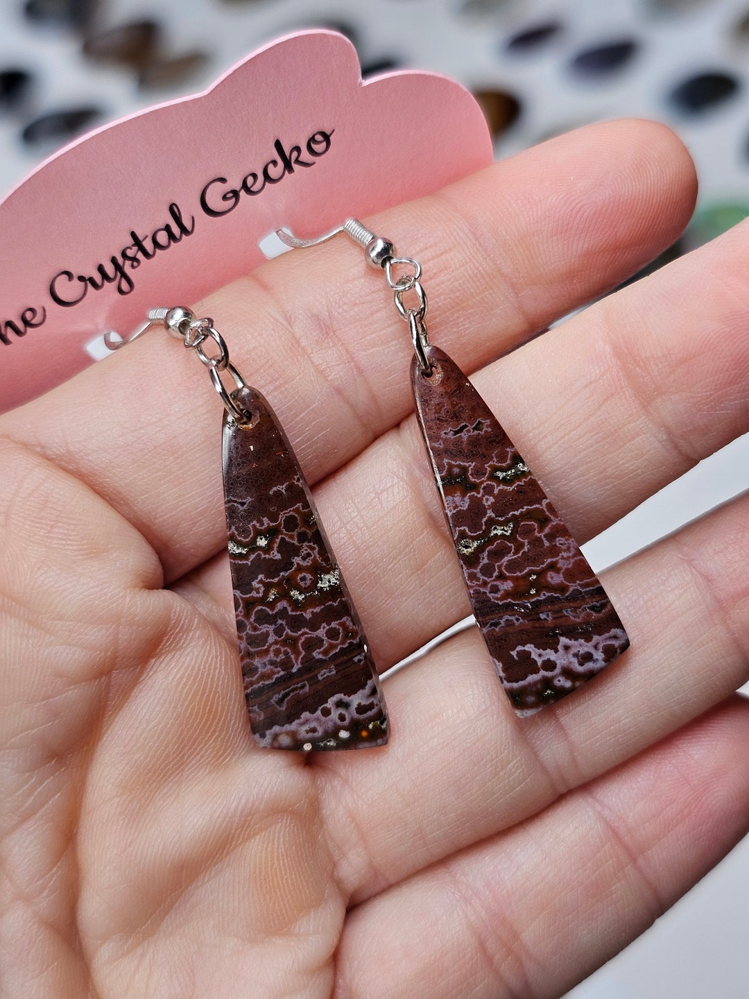 RED Ocean Jasper Earrings, .925 Sterling Silver Handmade Crystal ...
