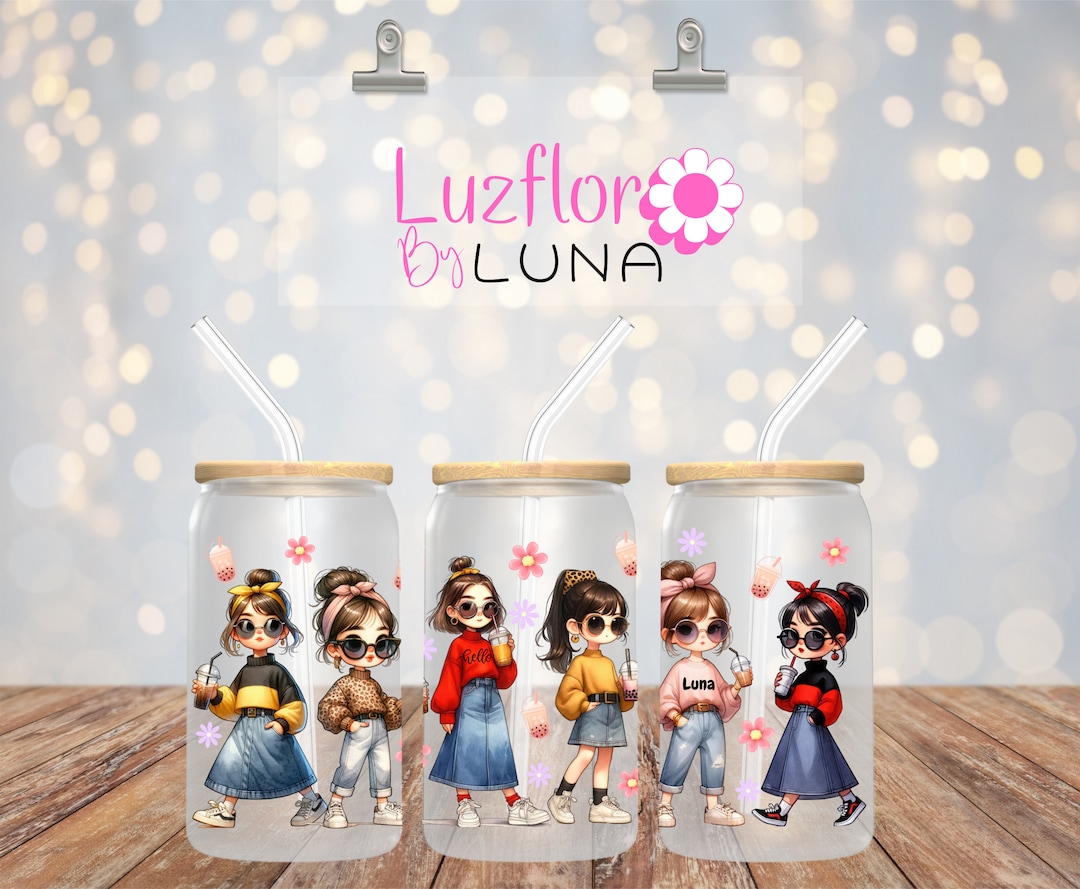 Style Cute Girl 16 Oz Glass Can Wrap, PNG Digital Download - Etsy