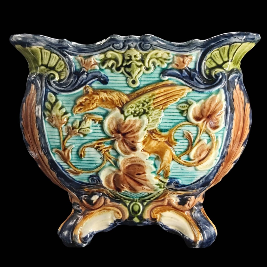 RARE Antique French Majolica Square Planter, Cache Pot Antique ...