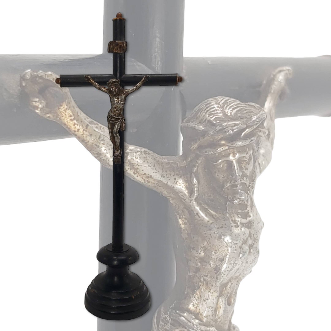 Antique French Crucifix Ebonized Standing Wood Cross Tabletop - Etsy
