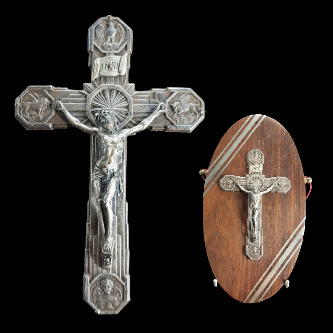 Vintage Evangelist Wall Cross, Tetramorph Winged Bull, Winged Lion ...